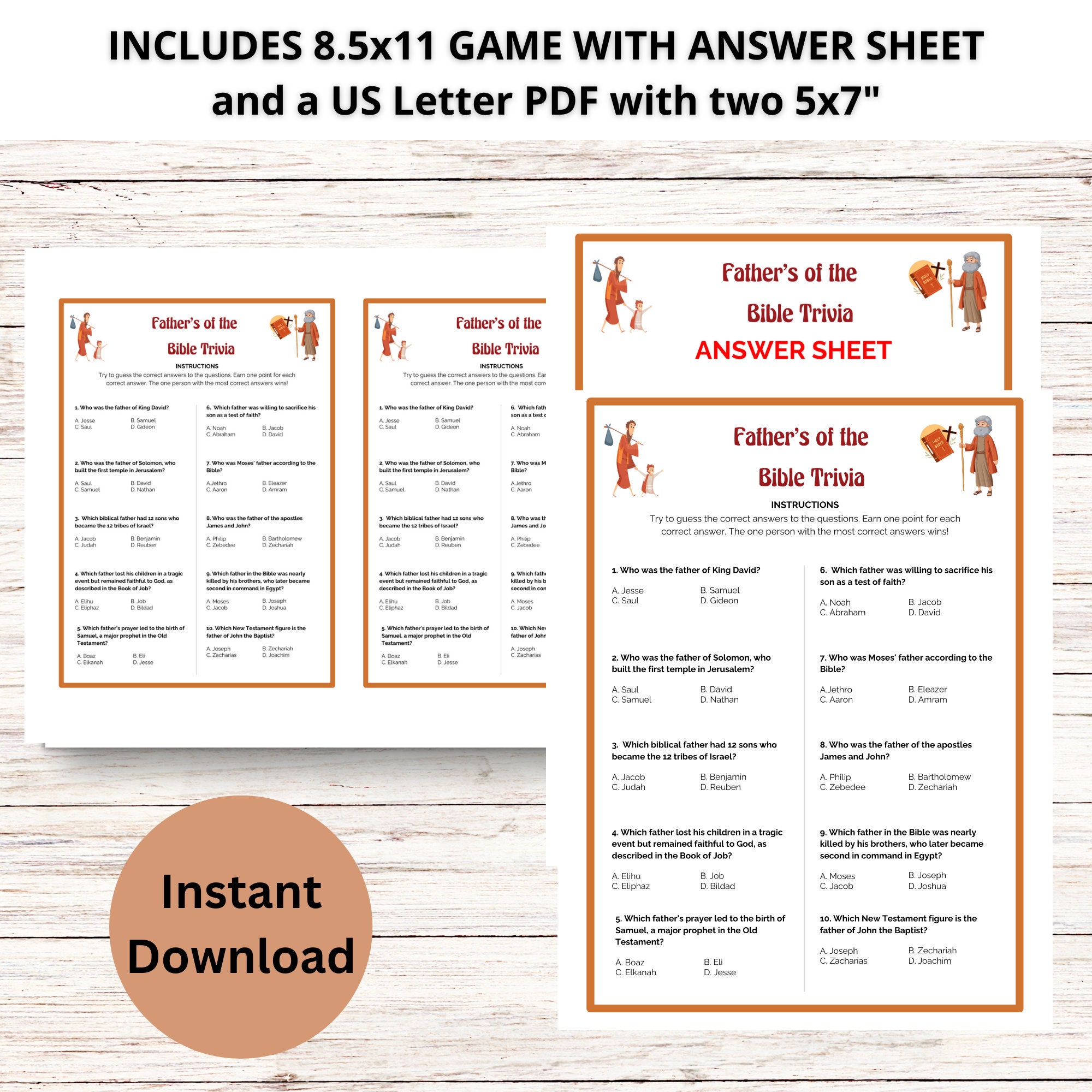 Fathers Day Bible Trivia Game, Fathers of the Bible, Sunday School Game ...