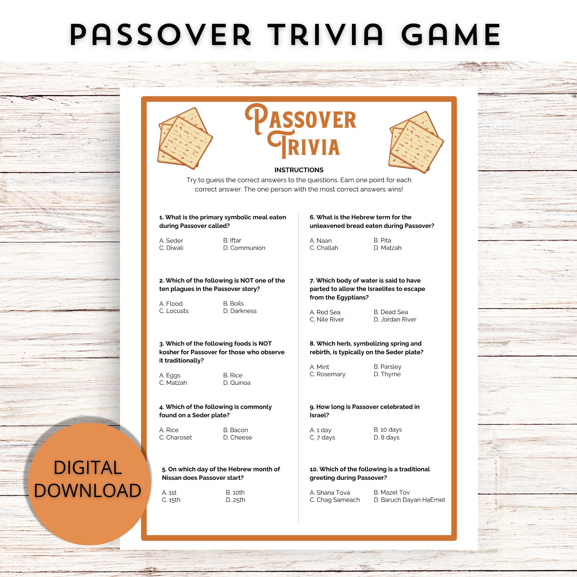 Passover Trivia Game, Passover Games, Family Game - Etsy