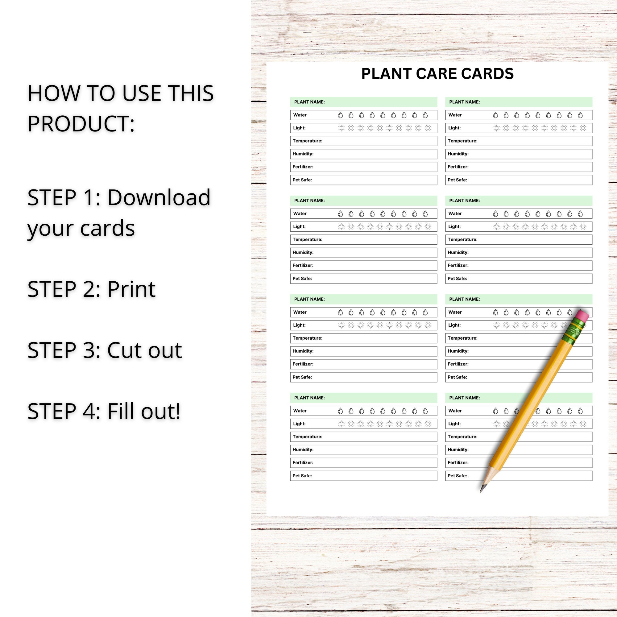 Plant Care Cards, Garden Plant Labels, Printable Plant Care Cards - Etsy