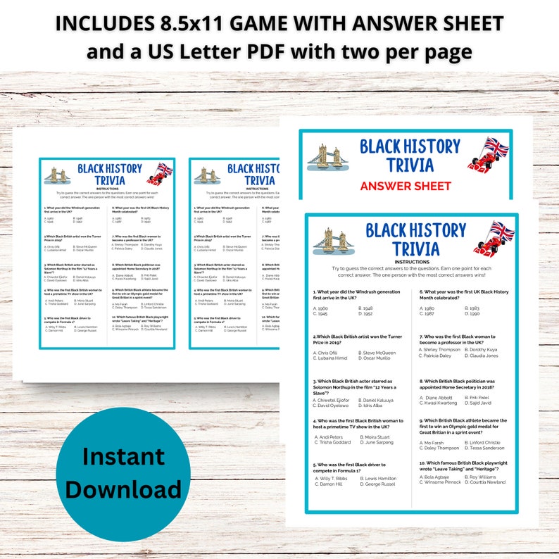 UK Black History Trivia Printable Game, Multiple Choice Black History ...