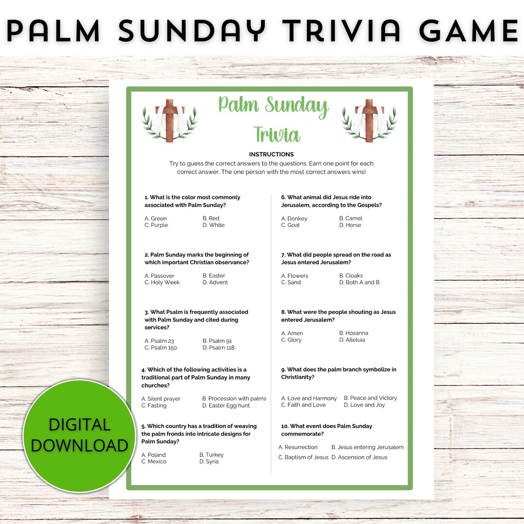 Palm Sunday Trivia Game, Holy Week Trivia Game - Etsy
