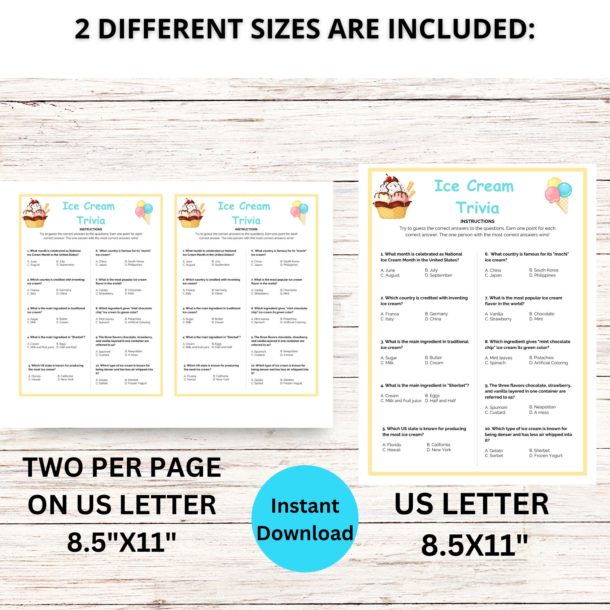 Ice Cream Trivia Game, Ice Cream Themed Birthday, Party Activity Idea ...