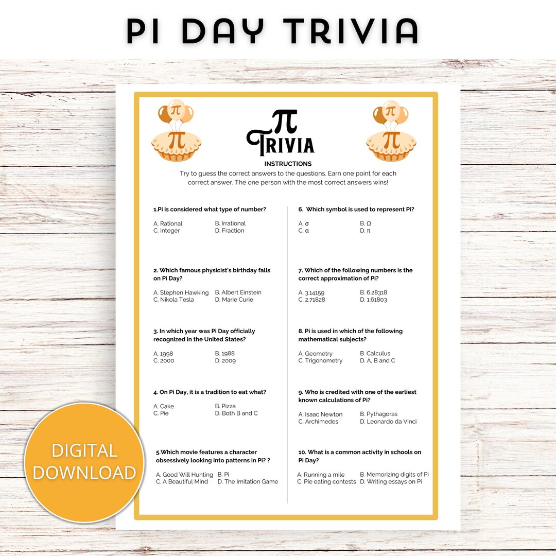Pi Day Trivia Game, Pi Day Family Game, Pi Day Printable Game - Etsy