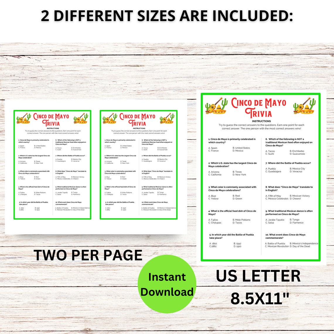 Cinco De Mayo Trivia Game, Multiple Choice Trivia, Cinco De Mayo Party ...