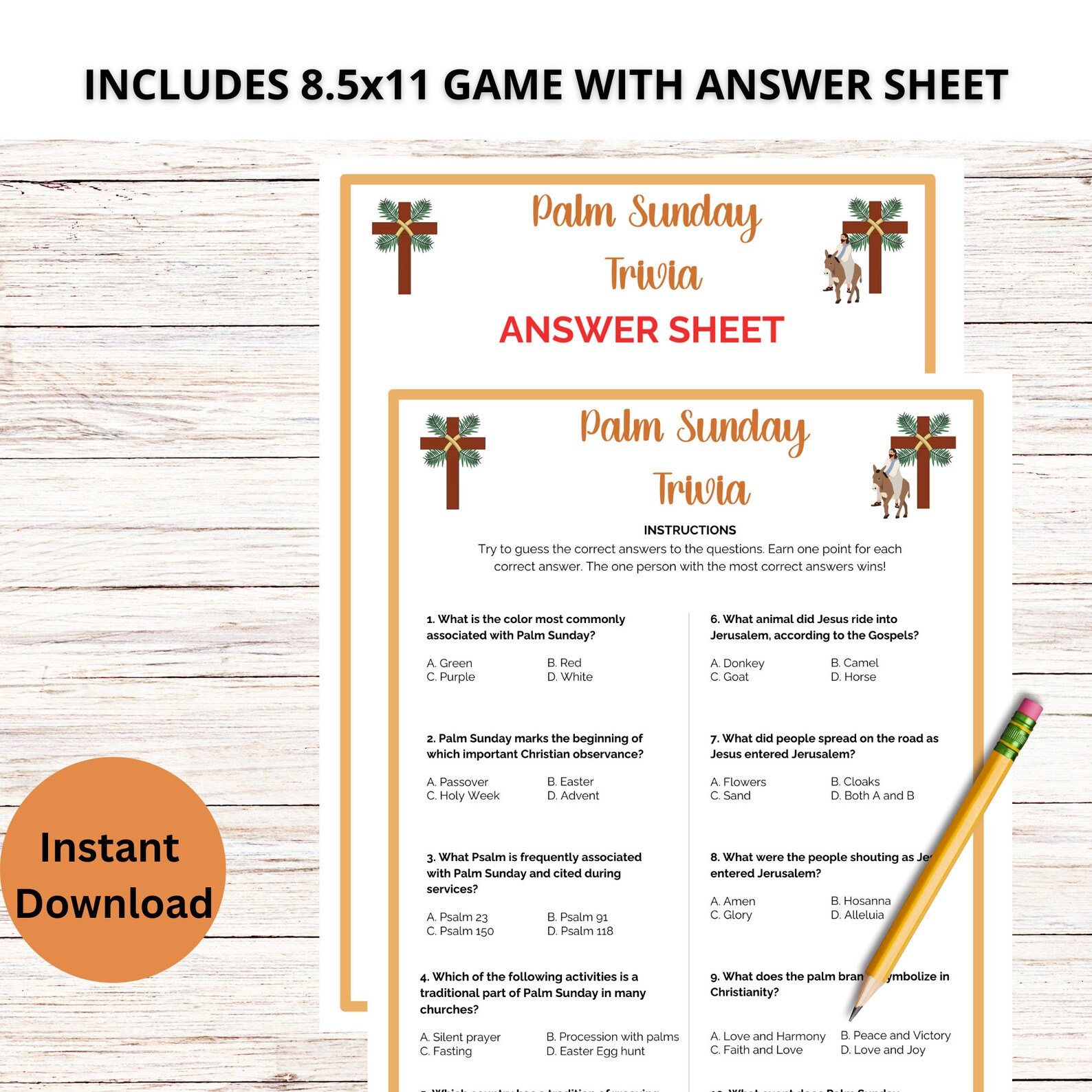 Palm Sunday Trivia Game, Holy Week Trivia Game - Etsy