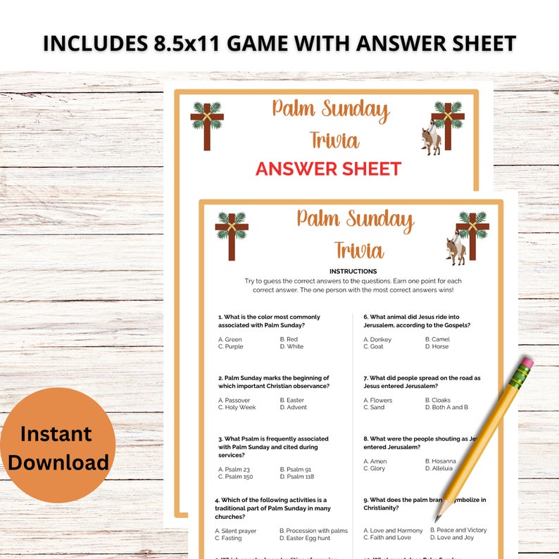 Palm Sunday Trivia Game, Holy Week Trivia Game - Etsy