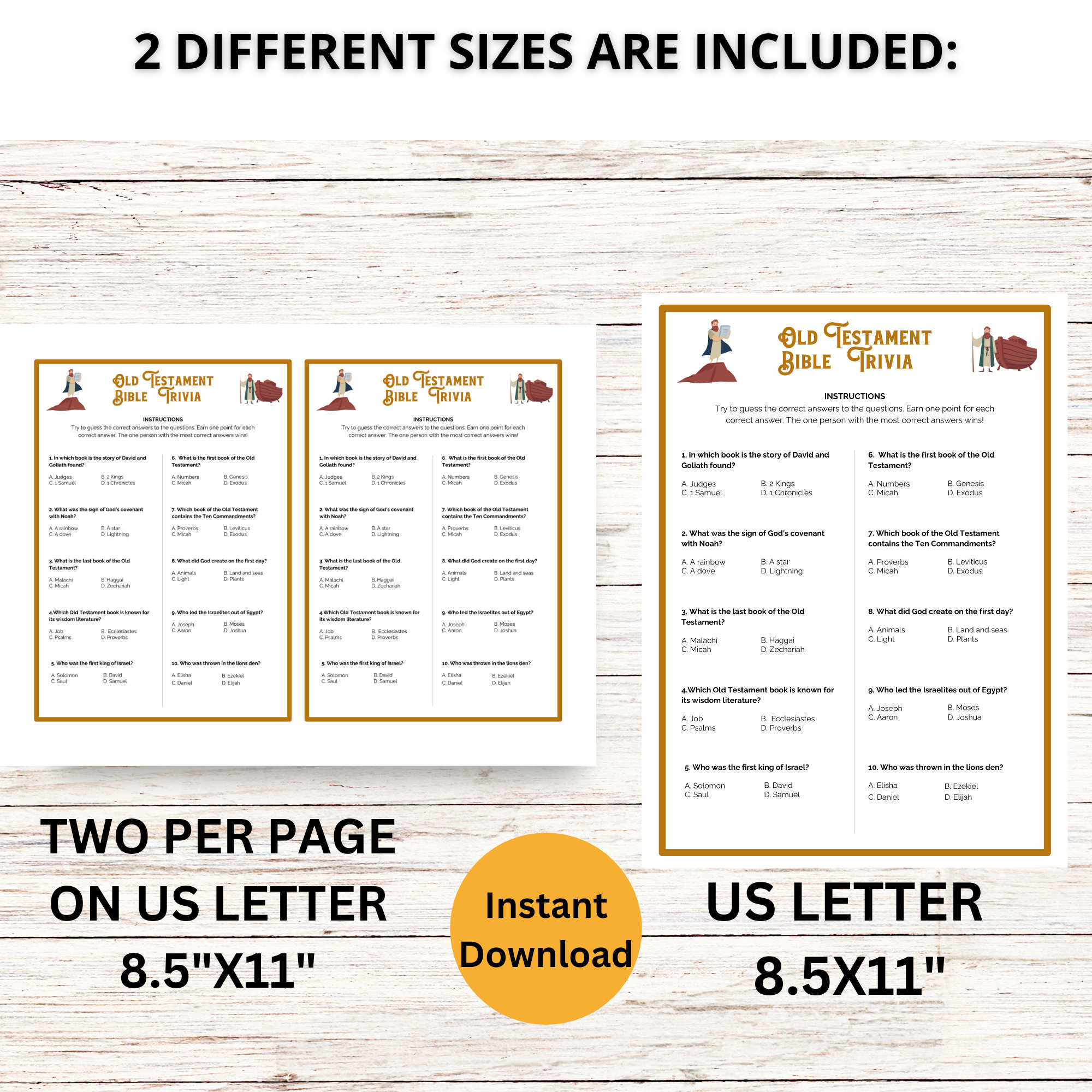 Printable Bible Trivia Game, Old Testament Bible Quiz, Sunday School ...