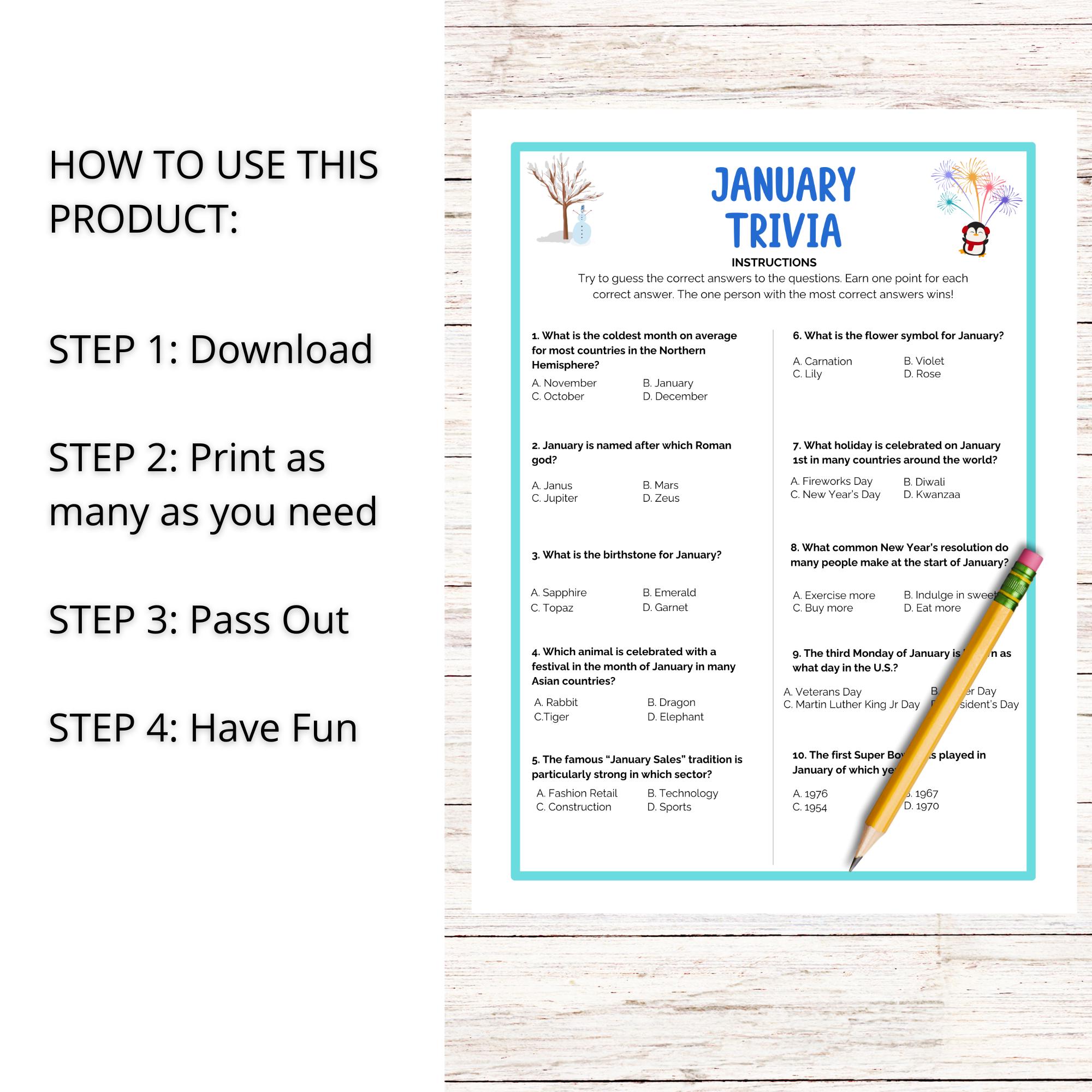 Printable January Trivia Game, Snow Day Activity, Winter Trivia Game ...