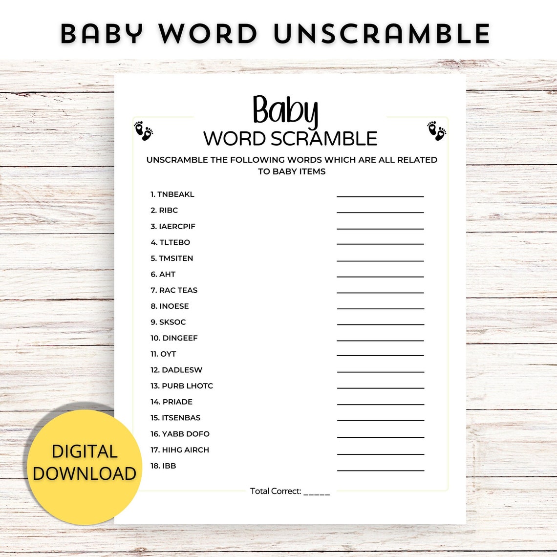 Baby Word Scramble Printable Game, Gender Neutral Baby Shower Game ...