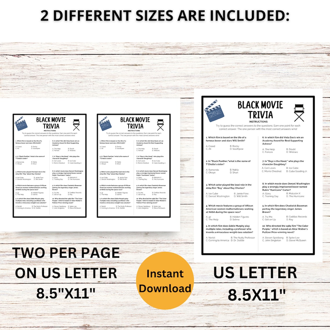 Black Movie Trivia Printable Game, African American Movie Trivia Game ...