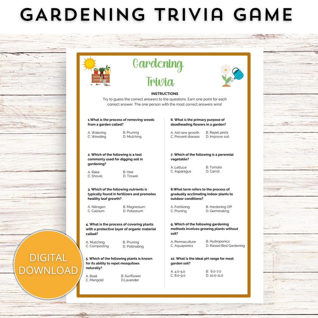 Gardening Trivia Printable, Gardening Trivia Game, Garden Party Game - Etsy