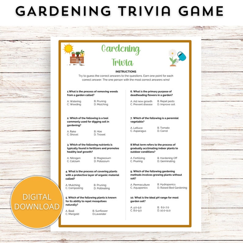 Gardening Trivia Printable, Gardening Trivia Game, Garden Party Game - Etsy