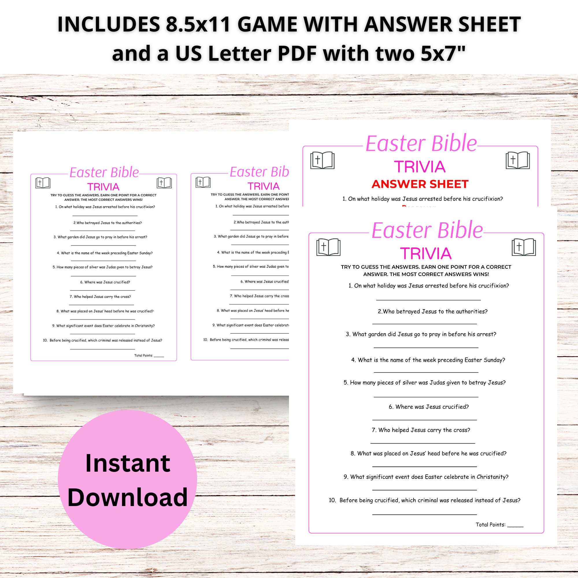 Printable Easter Bible Trivia Game, Easter Religious Game for Kids and ...