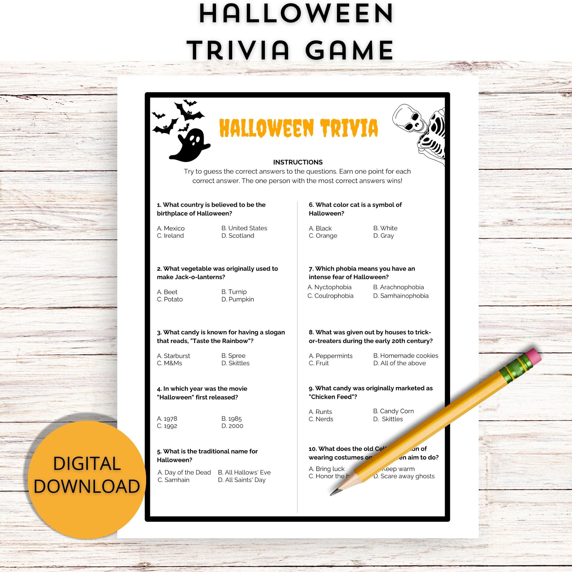 Halloween Trivia Game for Adults and Teens, Fun Halloween Trivia Game ...