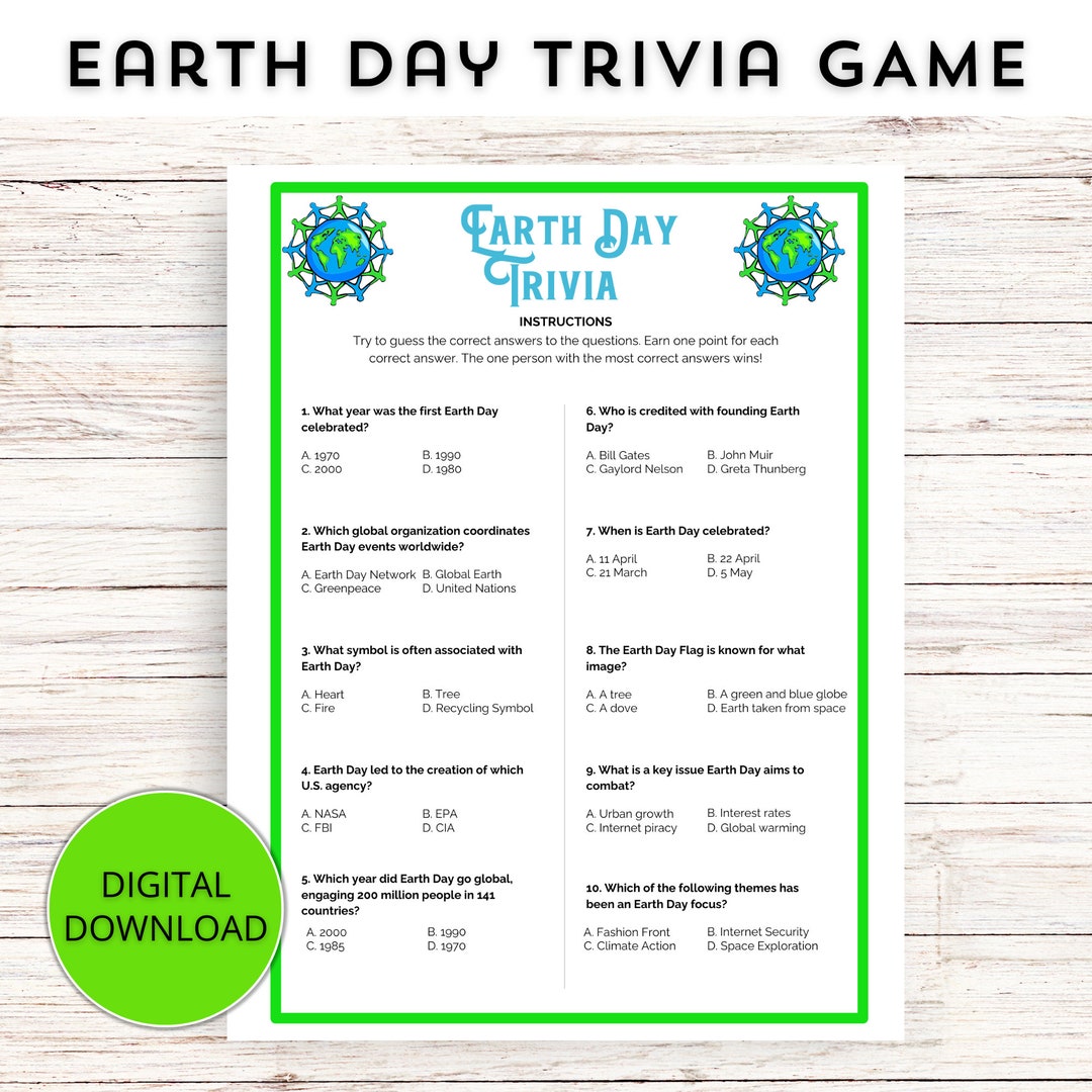 Earth Day Trivia Game Printable, Multiple Choice Trivia Game, Planet ...
