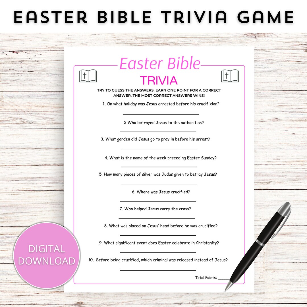 Printable Easter Bible Trivia Game, Easter Religious Game for Kids and ...