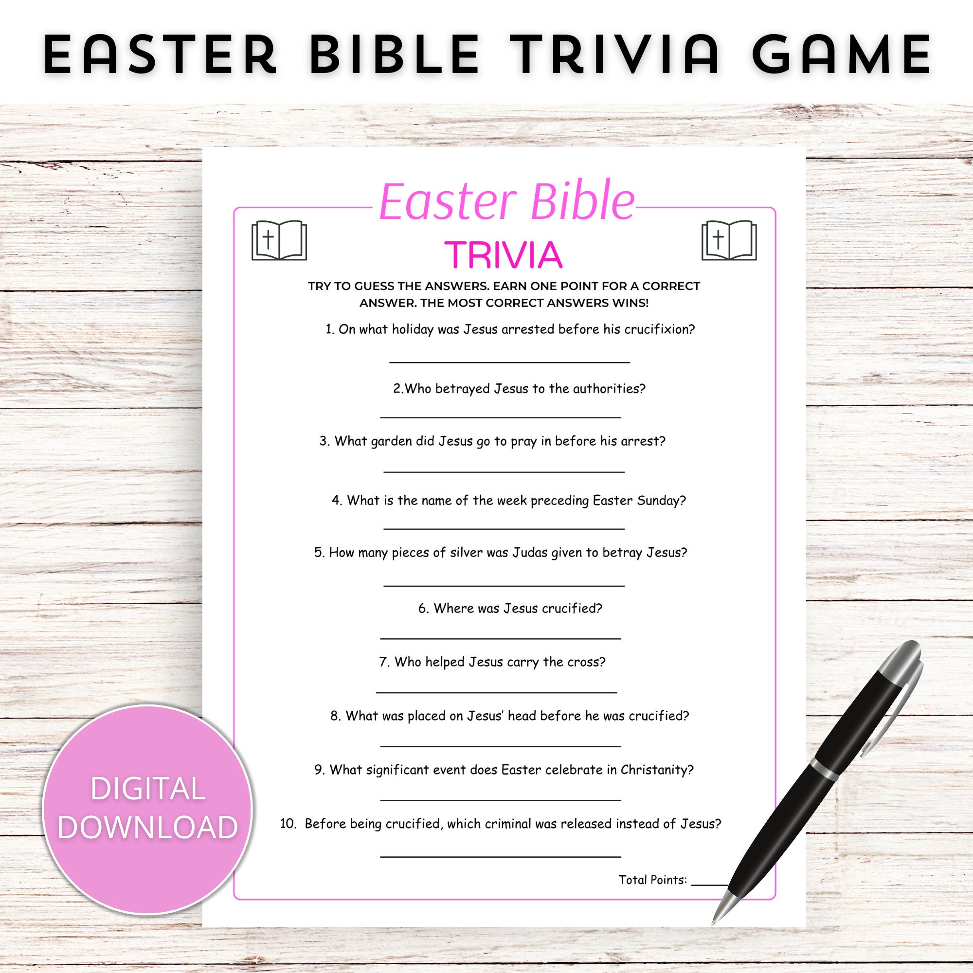 Printable Easter Bible Trivia Game, Easter Religious Game for Kids and ...