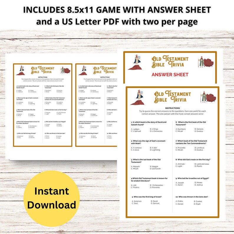 Printable Bible Trivia Game, Old Testament Bible Quiz, Sunday School ...