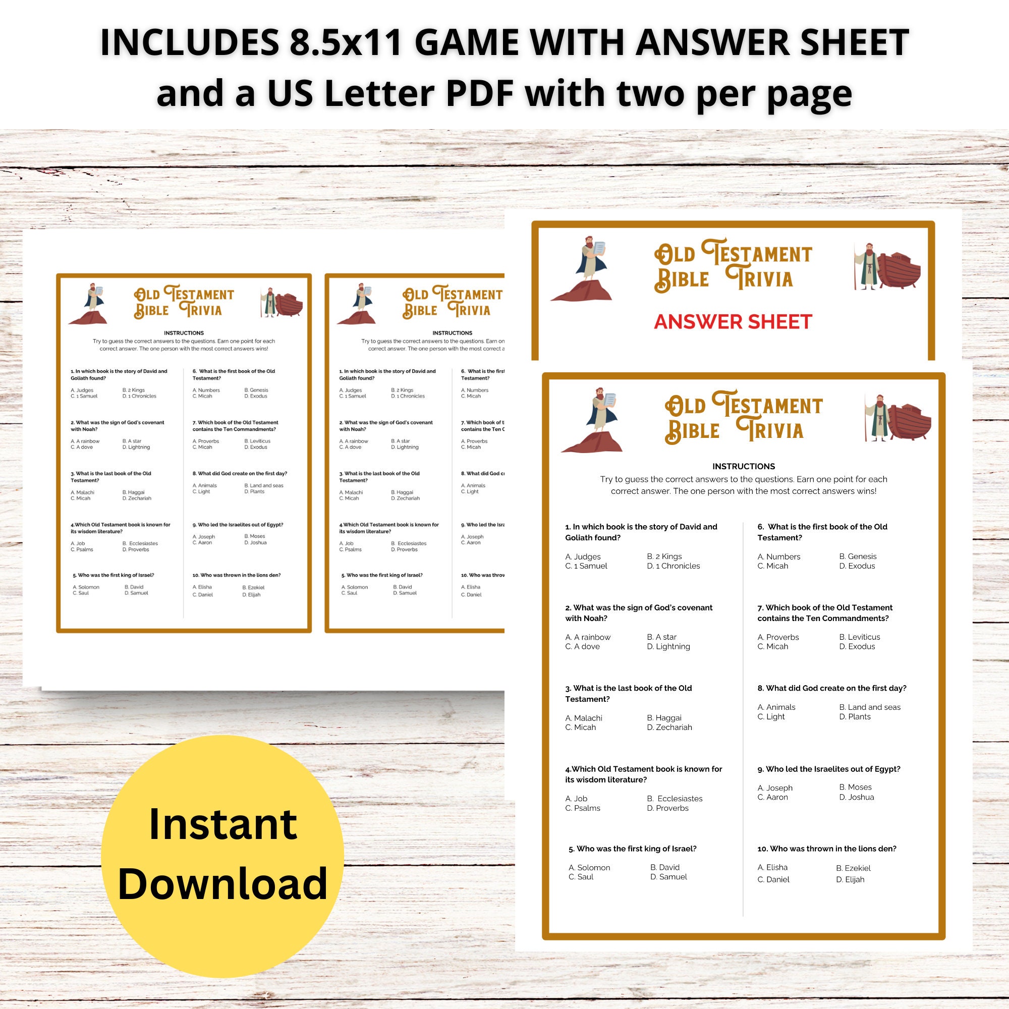 Printable Bible Trivia Game, Old Testament Bible Quiz, Sunday School ...