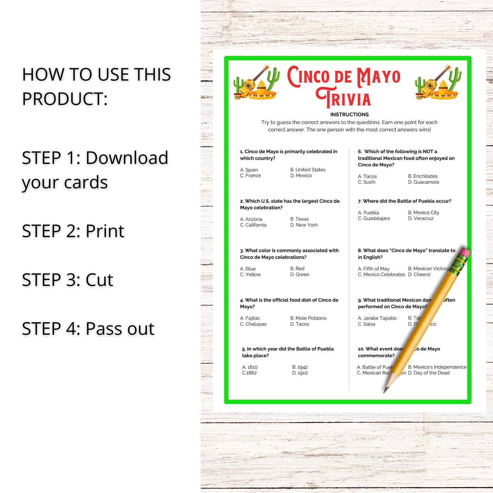 Cinco De Mayo Trivia Game, Multiple Choice Trivia, Cinco De Mayo Party ...