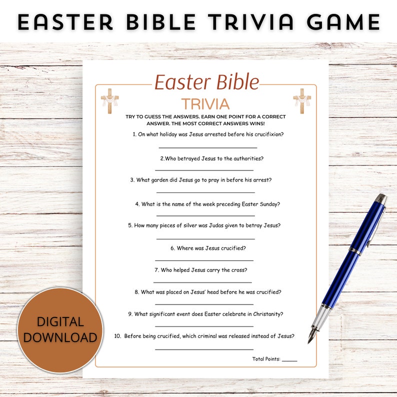 Printable Easter Bible Trivia Game, Easter Religious Game for Kids and ...