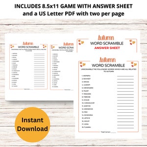 Autumn Word Scramble Printable Game, Fall Word Scramble, September ...