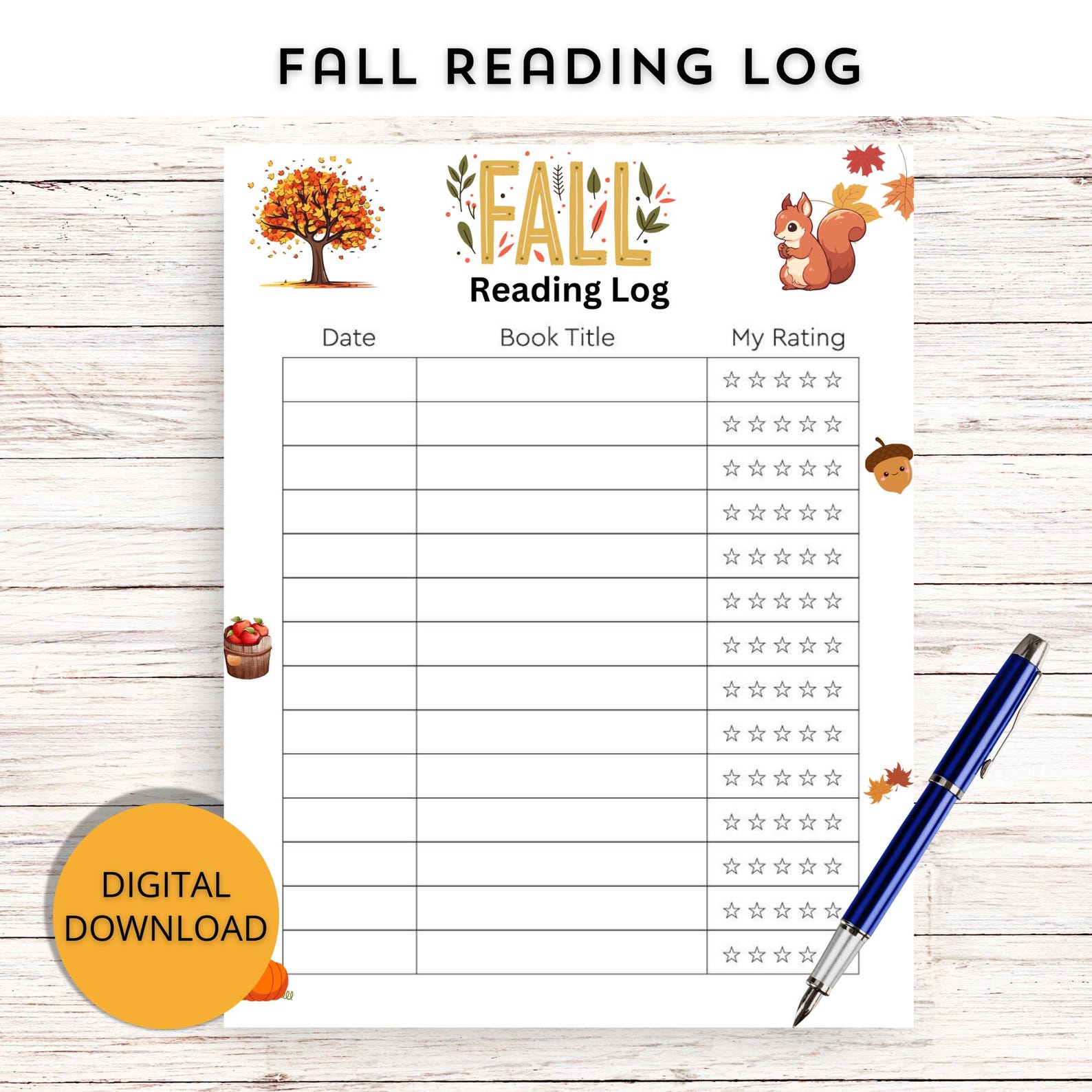 Kid's Fall Reading Log, Adults Reading Log, Teen Reading Log, Daily ...