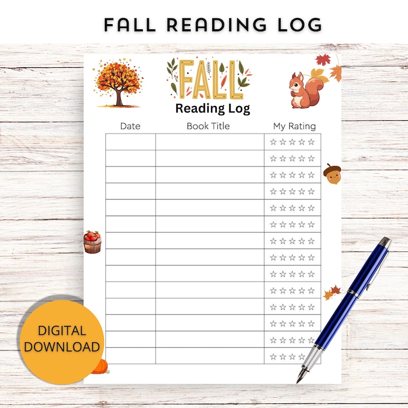 Kid's Fall Reading Log, Adults Reading Log, Teen Reading Log, Daily ...
