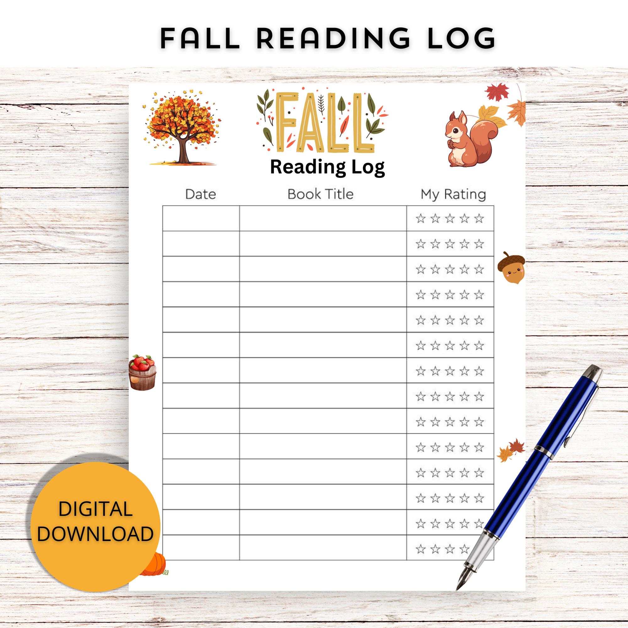 Kid's Fall Reading Log, Adults Reading Log, Teen Reading Log, Daily ...
