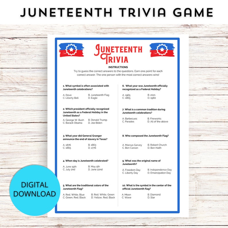 Juneteenth Trivia Game, African American History Quiz, Seniors Game ...