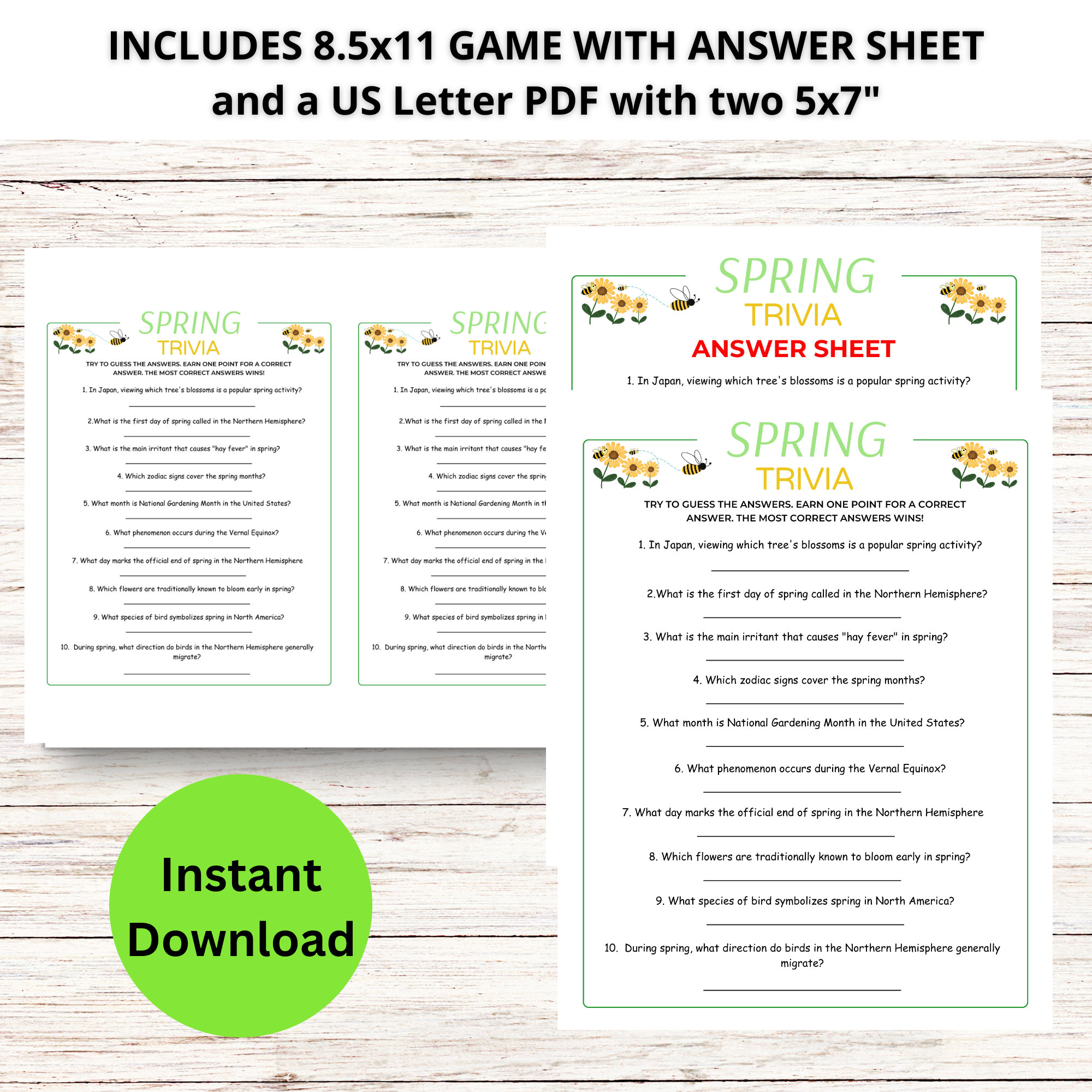 Spring Trivia Game Printable, Garden Trivia Game - Etsy