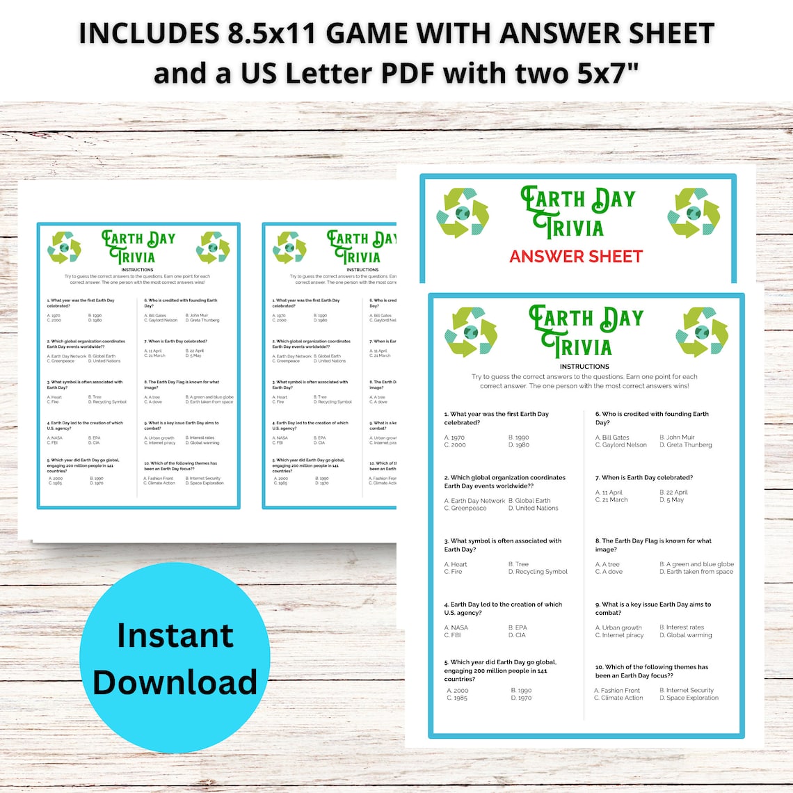 Earth Day Trivia Game Printable, Multiple Choice Trivia Game - Etsy