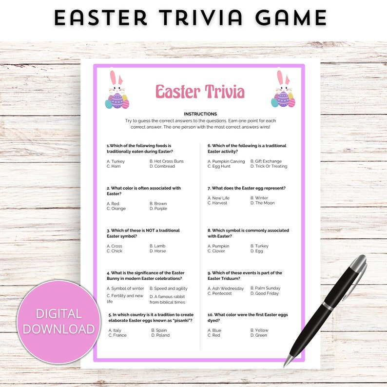 Printable Easter Trivia Game, Easter Party Game, Easter Family Game - Etsy