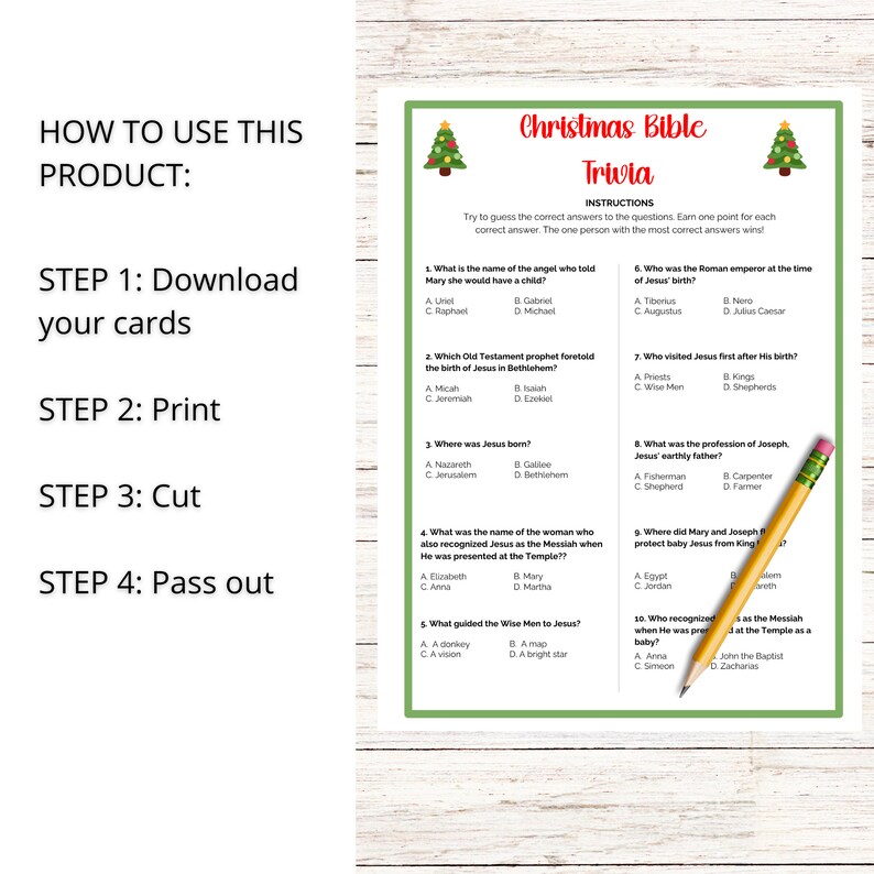 Christmas Bible Trivia Game, Church Christmas Party Game, Printable ...