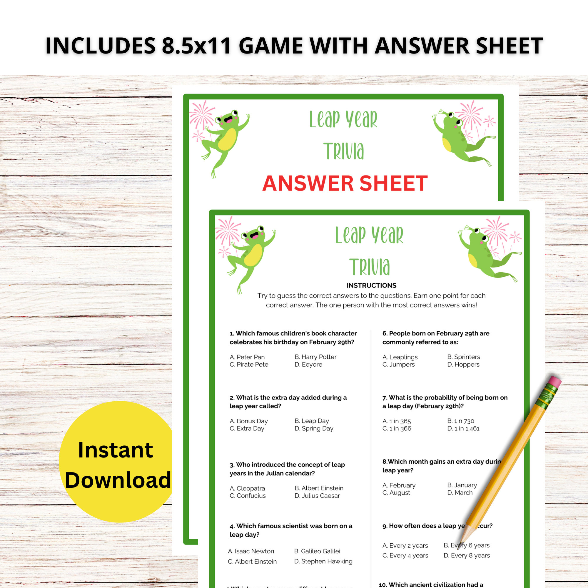 Leap Year Trivia Game, Leap Day 2024 Printable Game, Leap Day Trivia ...