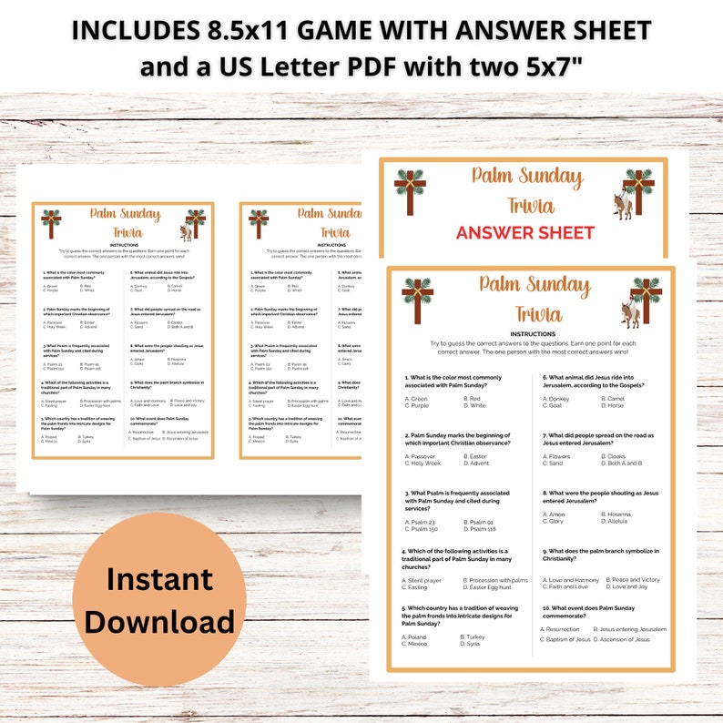 Palm Sunday Trivia Game, Holy Week Trivia Game - Etsy