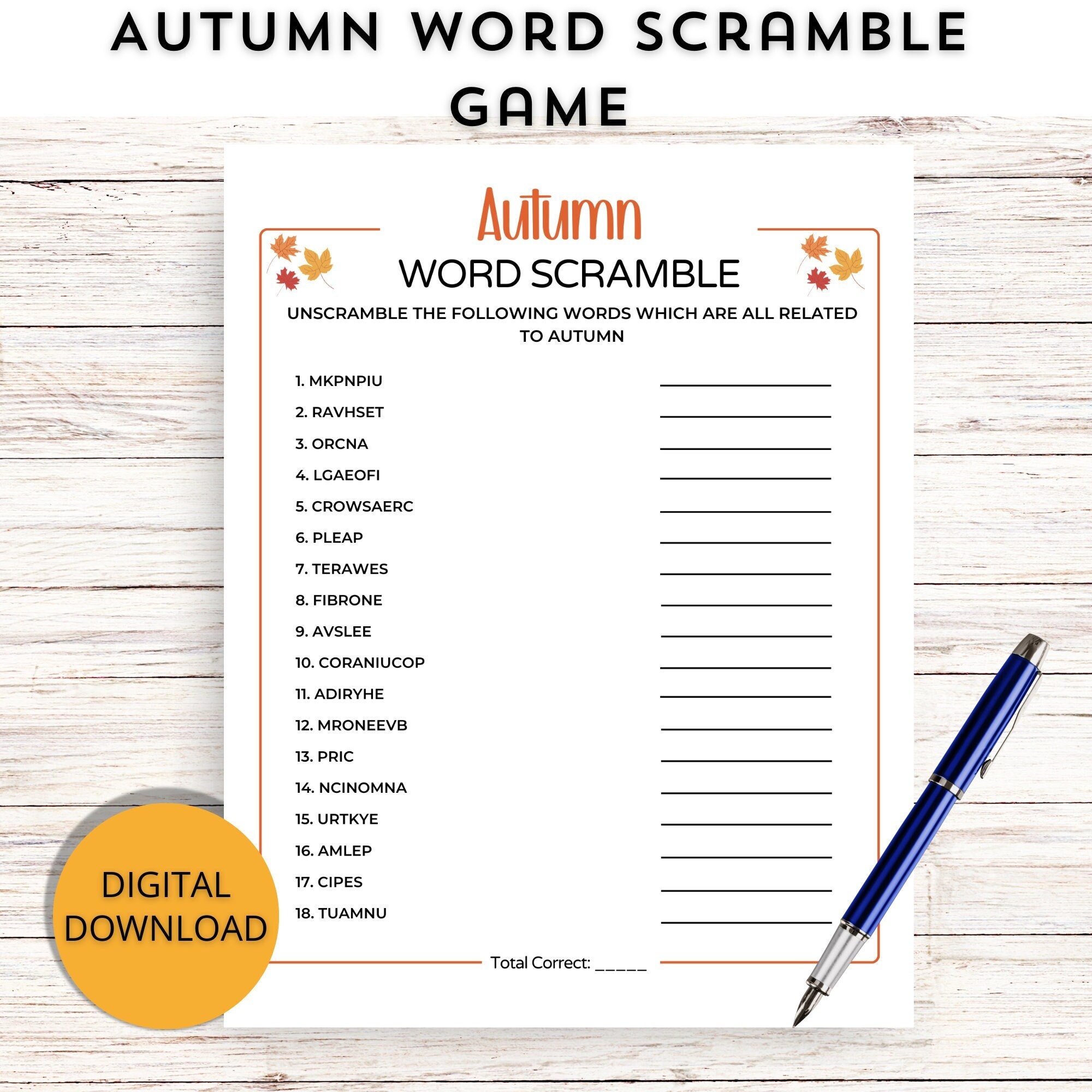 Autumn Word Scramble Printable Game, Fall Word Scramble, September ...