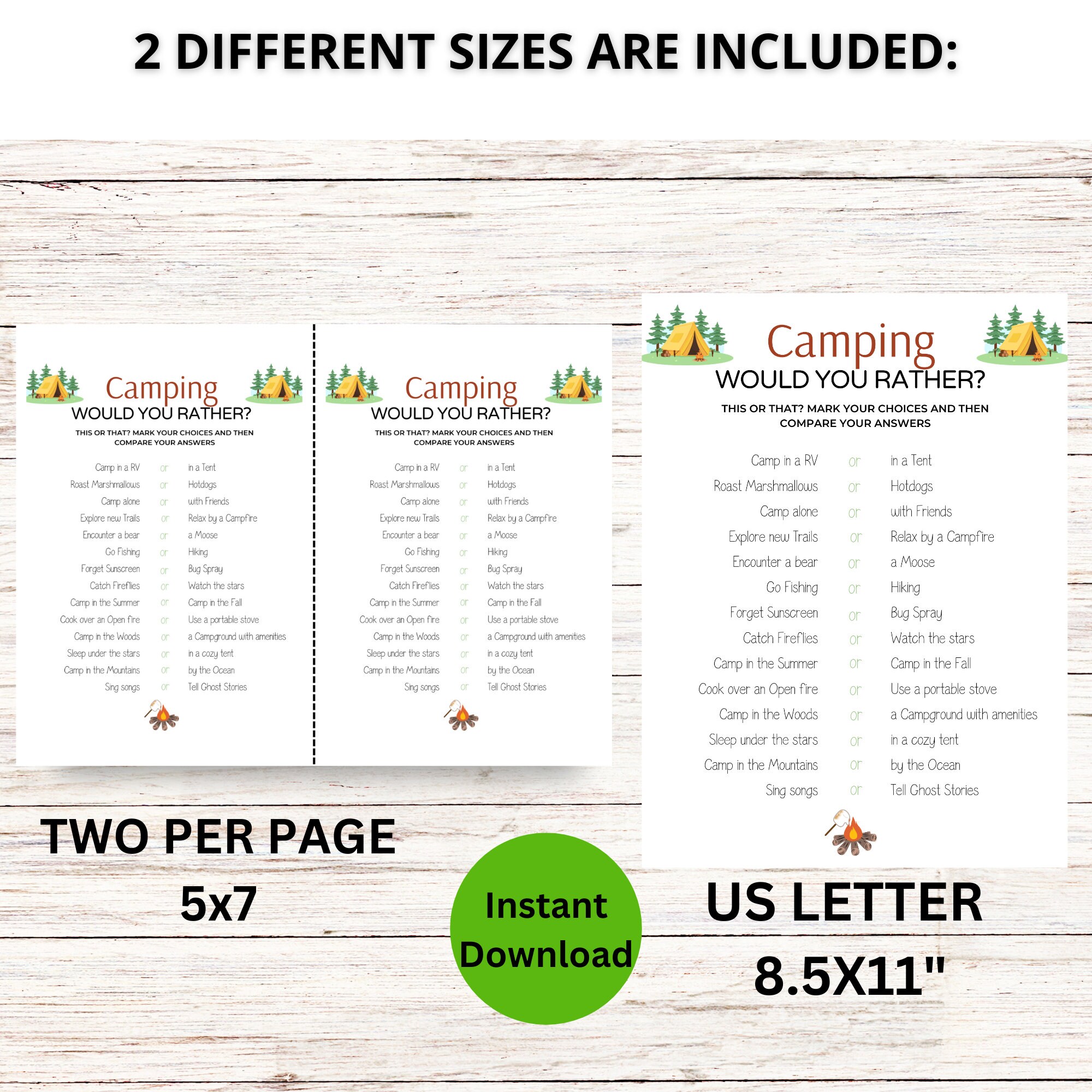 Would You Rather Camping Game, Ice Breaker Game Printable, Conversation ...