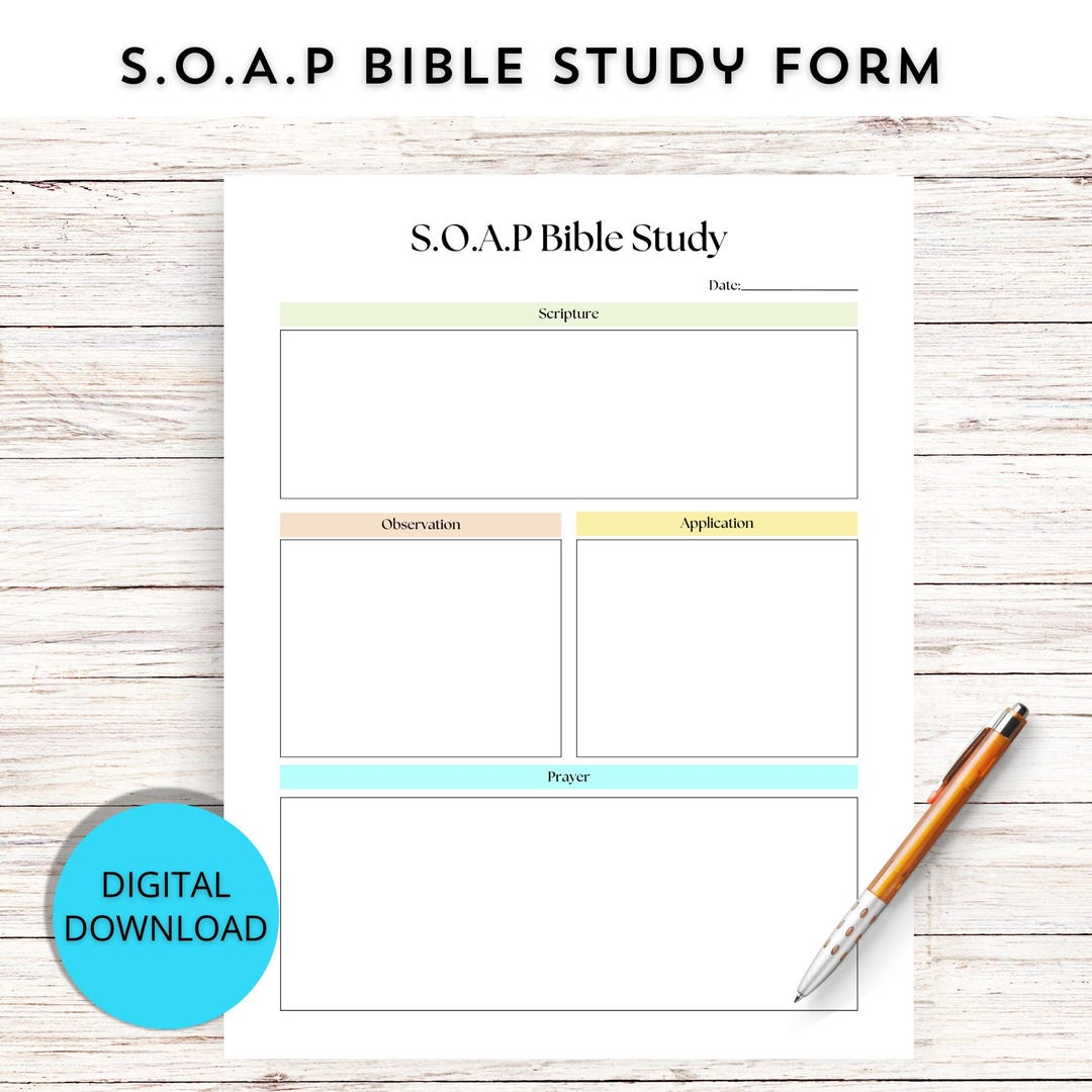 SOAP Study Method for the Bible, Bible Study Guide Template, SOAP Bible ...
