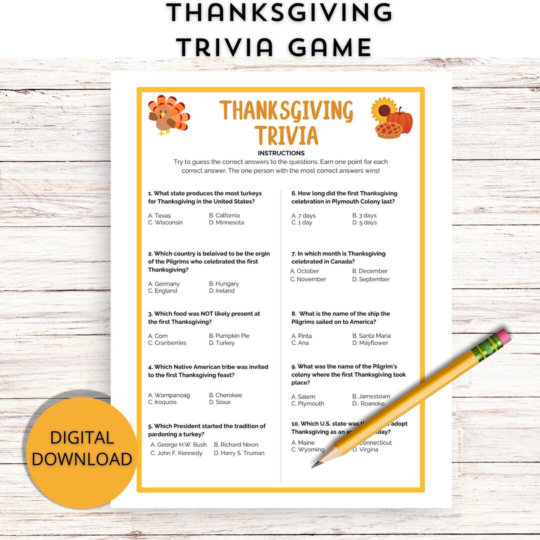 Thanksgiving Trivia Game, Family and Friends Thanksgiving Activity ...