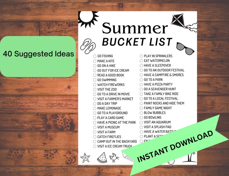 Summer Break Bucket List Template, Summer Activities Checklist, Summer ...