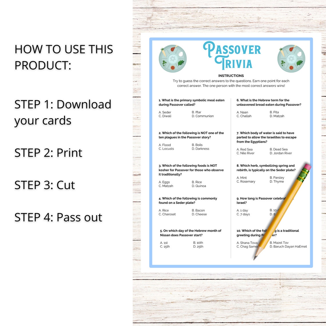 Passover Trivia Game, Passover Games, Family Game - Etsy