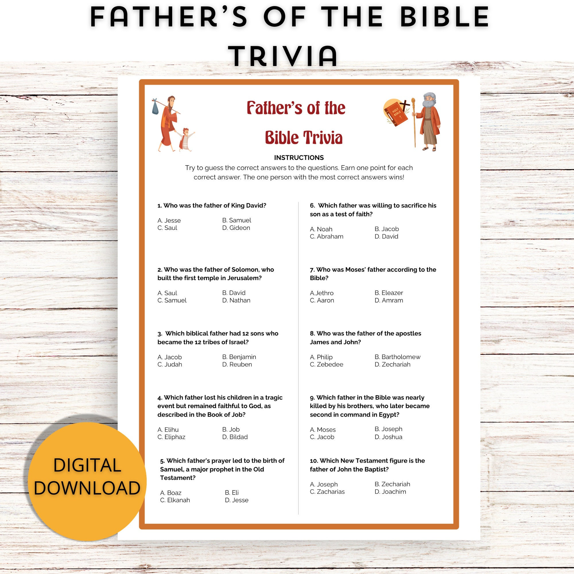 Fathers Day Bible Trivia Game, Fathers of the Bible, Sunday School Game ...