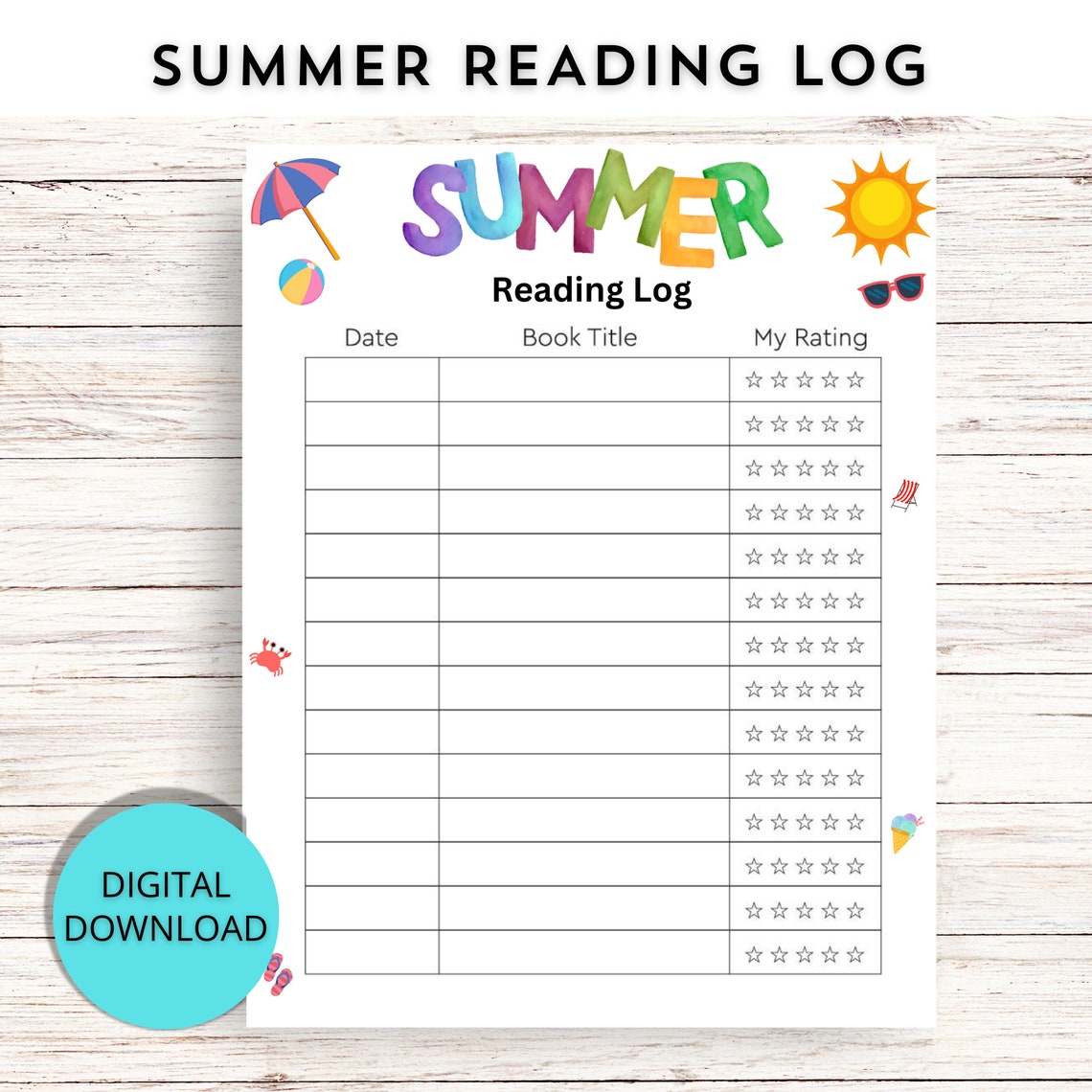 Kid's Summer Reading Log, Daily Reading Log, Printable Reading Log - Etsy