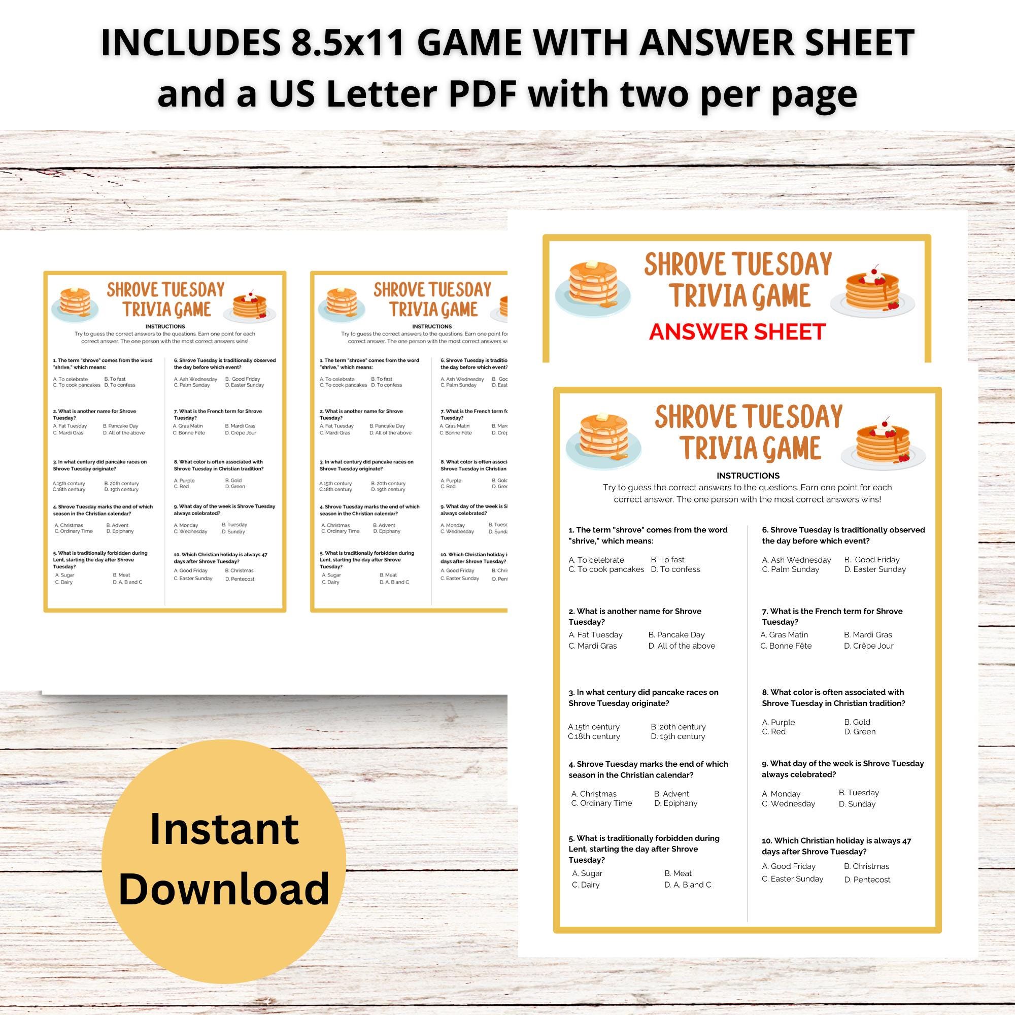 Shrove Tuesday Trivia Game, Pancake Day Quiz, Printable Pancake Day ...