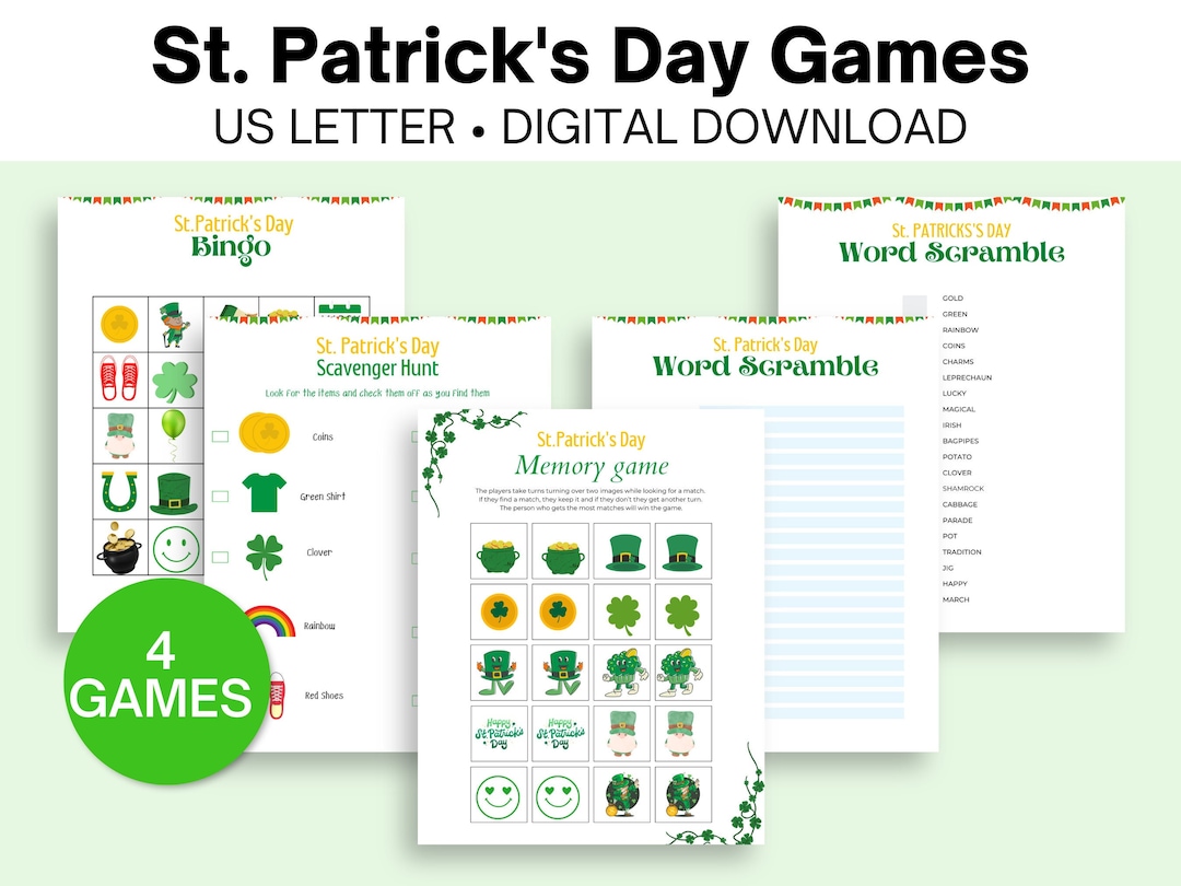 St Patricks Day Game Bundle, Printable Games for St Patrick's Day Game ...