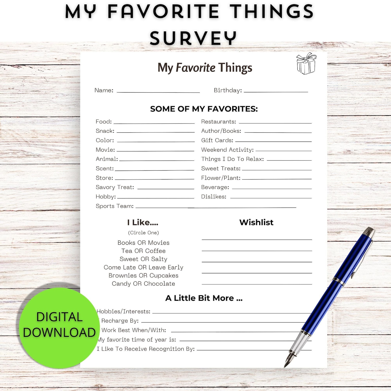 Employee Favorite Things Questionnaire, My Favorite Things Survey, Get ...