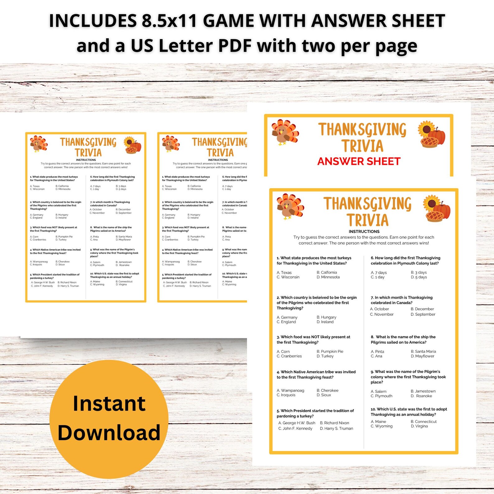 Thanksgiving Trivia Game, Family and Friends Thanksgiving Activity ...