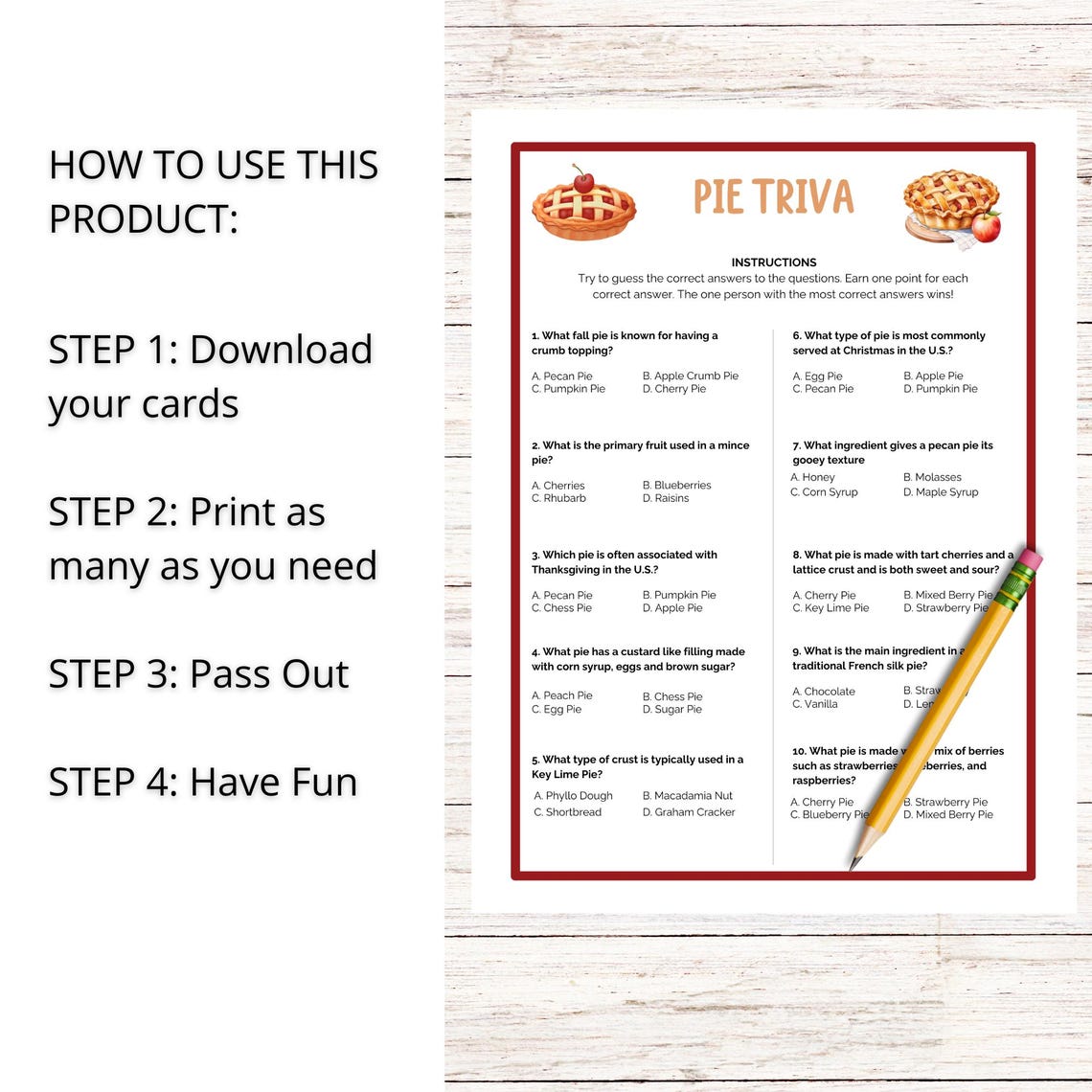 Pie Trivia Game, Dessert Party Trivia Game, Sweets Trivia Game ...