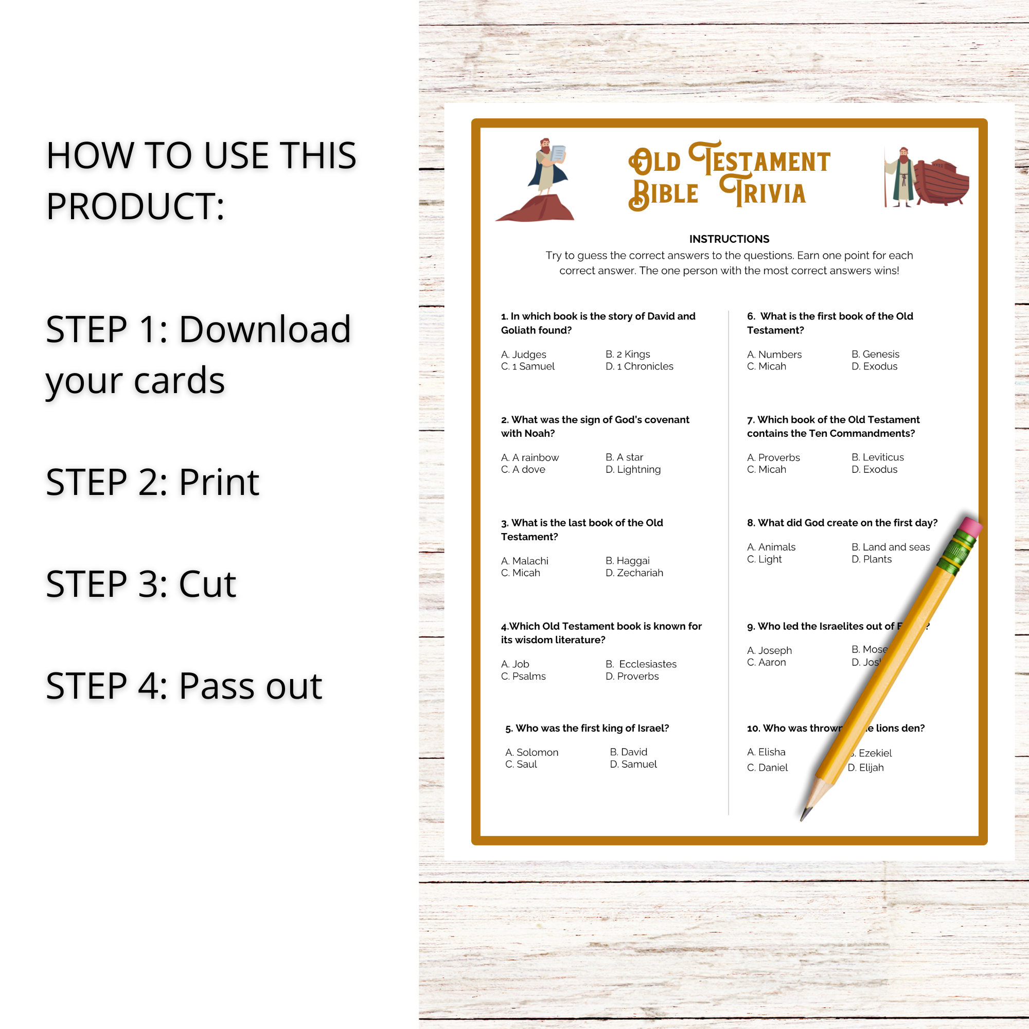 Printable Bible Trivia Game, Old Testament Bible Quiz, Sunday School ...